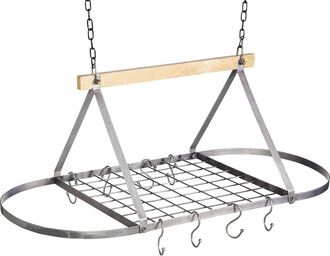 KitchenCraft industrielle Küche Topf Rack, Decke Regal mit 8 Haken für hängende Töpfe, Pfannen, und Utensilien, grau und Holz, 42 x 18cm, 1 Count