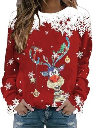 Generic Sweat Noël Femme Rigolo - Pull Hiver Drôle et Moche - Polaire Chaud pour Famille