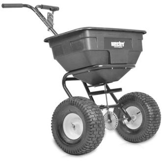 Hecht Streu Wagen Anh&auml;nger 60 l Ger&auml;t Splitt D&uuml;nge Salz Saatgut Schleuder Streuer Quad