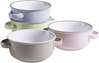 Mäser Mäser Suppentassen-Set, 400ml, Keramik Maila, Hellblau, Hellgrün, Rosa, Grau