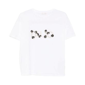 Liu Jo Femme, Tops, Blanc, Taille: 40 FR T-Shirt avec Lettres en Strass et Monogramme Brod&eacute;