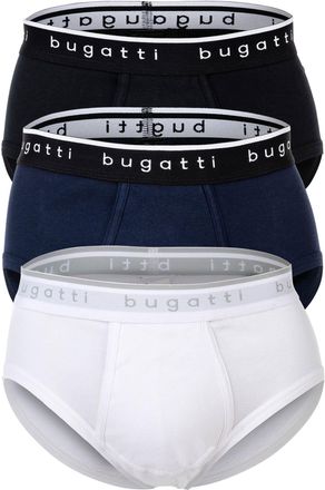 Bugatti Herren Slips, 3er Pack - Feinripp, Eingriff, Baumwolle, einfarbig Wei&szlig;/Schwarz/Blau 3XL
