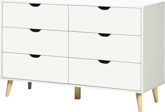 HOMCOM Homcom - Commode 6 tiroirs design scandinave piètement effilé incliné bois pin panneaux blanc