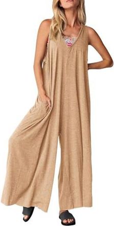 Generic Salopette &agrave; bretelles sans manches pour femme Coupe ample - Salopette d&eacute;contract&eacute;e l&eacute;g&egrave;re pour femme - Combinaison ample &agrave; col en V - Combinaison sans