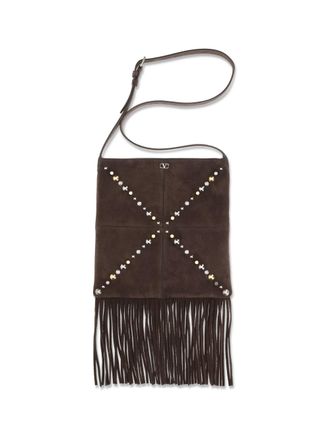 Valentino Garavani Mens Shoulder Bag Nellc&ocirc;te Dark Brown Suede Calf Leather