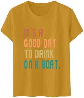 Generic T-shirt &agrave; manches courtes pour femme avec inscription &laquo; Its A Good Day to Drink On A Boat &raquo; - Coupe ample - Style d&eacute;contract&eacute; - Tendance - Pour l&eacute;t&eacute; -