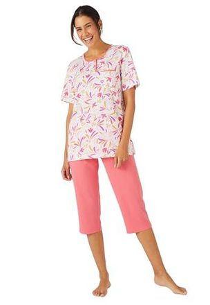 Damart Pyjacourt Maille Jersey Graphique Pur Coton peign&eacute; Femme Rouge Imprim&eacute; Taille 42-44 (M)