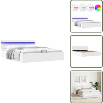 vidaXL The Living Store - Bett mit Bettkasten Hydraulisch led Wei&szlig; Kunstleder 180x200 cm - Doppelbett - Stauraumbett - Kunstlederbett - LED-Bett - Wei&szlig;es