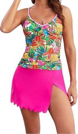 Ocean Plus Tankini 2 pi&egrave;ces surdimensionn&eacute; dos nu avec jupe grande taille couvrant le ventre tankini haut boxer maillot de bain, rose, S