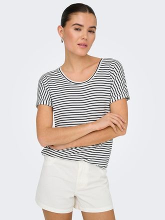 Jacqueline de Yong Kurzarmshirt JDY JDYSISSY S/S O-NECK TOP JRS, Damen, Gr. XL, blau (cloud dancer stripes:sky captain), Jersey, Obermaterial: 96% Viskose, 4% Elasthan, 