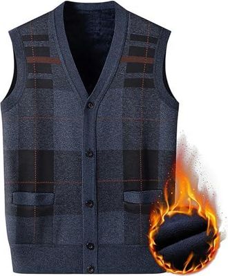 Generic Pull sans manches pour homme - Col en V - Gilet tricot&eacute; - D&eacute;bardeur dhiver - Gilet en tricot c&ocirc;tel&eacute; - Gilet daffaires doubl&eacute; en polaire avec boutons, 