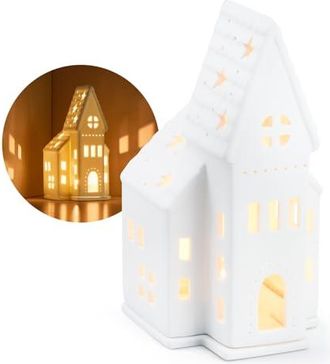 Com-Four Photophore en Porcelaine - Église en Porcelaine Mate avec Pied pour Bougie Chauffe-Plat - Phare - Décoration de pièce élégante en Forme déglise (18,5 