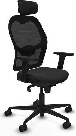Piqueras y Crespo Schwarzer B&uuml;rostuhl mit 2D-Armlehnen, h&ouml;henverstellbarer Lendenwirbelst&uuml;tze und Kopfteil, h&ouml;henverstellbar und neigbar. Ausgestattet mit 5 Positionen,