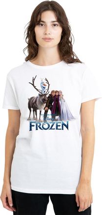Disney Frozen Frozen Group Photo with ELSA, Anna, Kristoff, Sven and Olaf Ladies T Shirt, White, Small