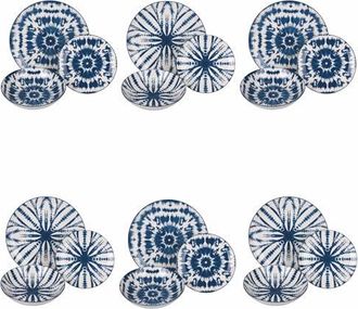 Villa D'Este Home Tivoli 18-teiliges Tafelservice aus Porzellan, 6 Plätze, Blau