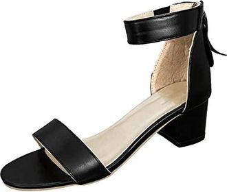 Generic Sandales &agrave; talon &eacute;pais de couleur unie - Sandales romaines r&eacute;glables avec sangle de cheville - Sandales montantes avec fermeture &eacute;clair - Chaussures e