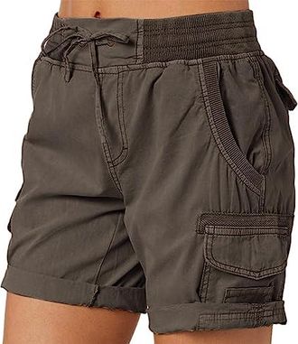Generic Short cargo taille haute pour femme - Short de travail avec poches - Couleur unie - Cordon de serrage - Taille &eacute;lastique - Short de sport ample et con