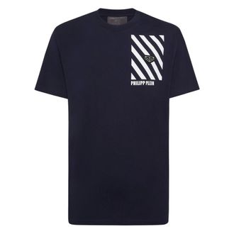 Philipp Plein Homme, Tops, Bleu, Taille: 2XL Round Neck T-Shirt Lines