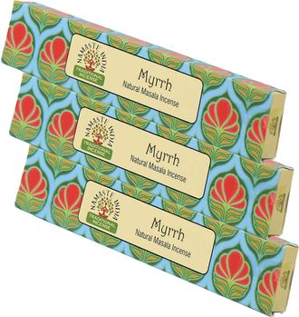 NKlaus 3X Myrrh Räucherstäbchen - 45g traditionelles indisches Räucherwerk, Naturduft für Rituale & Meditation, handgerollt, hochwertige Masala-Stäbchen