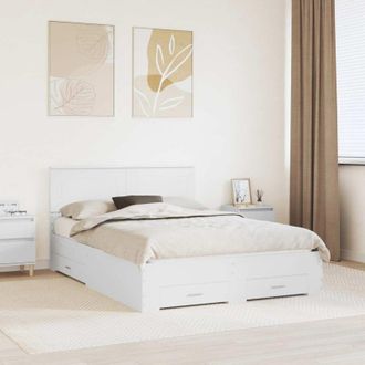 vidaXL vidaXL Cadre de lit avec tiroir Blanc 160 x 200 cm Bois ding&eacute;nierie