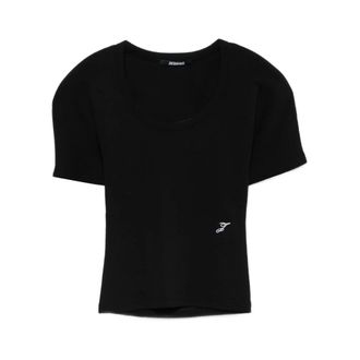 Jacquemus Femme, Tops, Noir, Taille: 40 FR T-shirt en Coton Noir Brodé Col en V