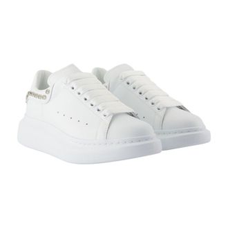 Alexander McQueen Womens Studded Leather Sneaker White Calfskin
