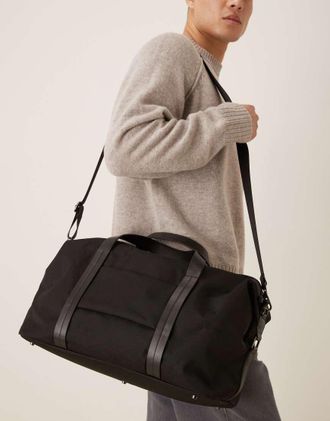 Mango Weekender aus 100% Leder in Schwarz