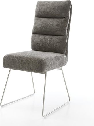 DELIFE Esszimmerstuhl Pela-Flex Boucl&eacute; Soft Schlamm Kufengestell Edelstahl Taschenfederkern, Esszimmerst&uuml;hle