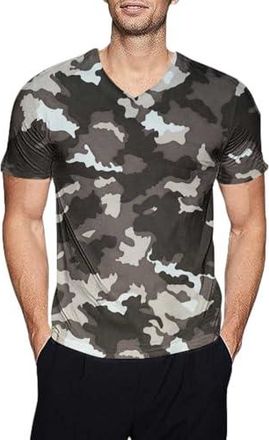 Generic T-shirt d&eacute;contract&eacute; &agrave; rayures pour homme - Col en V - Imprim&eacute; &agrave; manches courtes - Pour entra&icirc;nement int&eacute;rieur et ext&eacute;rieur, gris, XXL