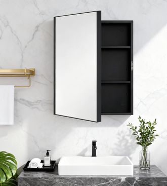 SVNR Spiegelschrank Bad - Badezimmerspiegelschrank mit Eisenrahmen 30x45 cm - Magnetisch - Integriertes Fach