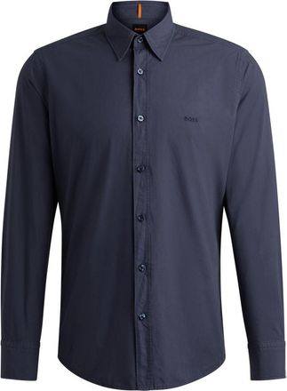 HUGO BOSS Unifarbenes Baumwollhemd Relegant mit Kentkragen, Regular in