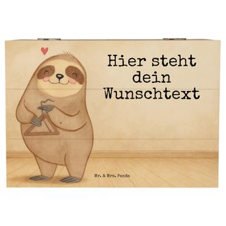 Mr. & Mrs. Panda Personalisierte Holzkiste Faultier Triangel Design 22 x 15 cm - Geschenk, Schlaginstrument, Rhythmus, mit Namen, Personalisiert, Aufbewahrungsbox, Kis