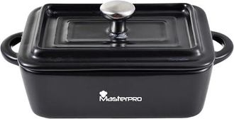 Masterpro MasterPro Cook & Share Rechteckiger Kochtopf mit Deckel, 15,8 X 9 X 4,5/6,3 cm, aus Keramik, antihaftbeschichtet, geeignet für Ofen und Spülmaschine, 