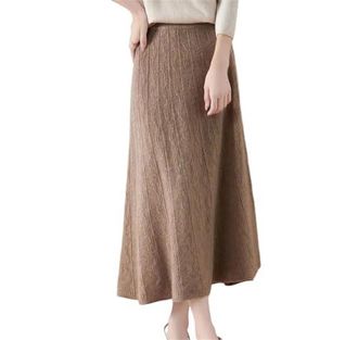 Generic Jupe mi-longue pour femme en laine mérinos douce et chaude en tricot solide, F, XL