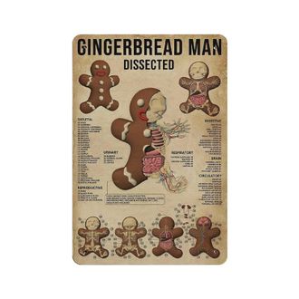 Hdadwy Metal Tin Sign Gingerbread Man Dissected Anatomy Posters Christmas Vintage Art Poster Retro Iron Painting Wall Decor Art Gift Outdoor Cafe Bar Garage 