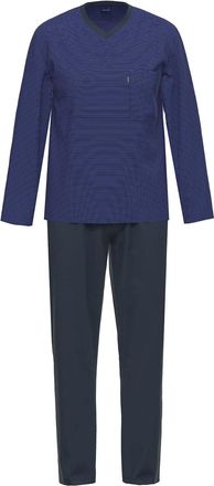 Ammann Schlafanzug Pyjama Langarm Art. 7830 blau, dunkelblau oder rot gestreift, Farbe:Dunkelblau, Größe:106 LL