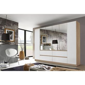 Rauch Orange home24 Drehtürenschrank Mainz 271cm Braun/Weiß/Alpinweiß/Eiche Sonoma Dekor mit Spiegeltür/-en