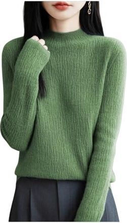 Generic Pull Femme Hiver Pull en Laine M&eacute;rinos pour Femme Col Montant Manches Longues Maille Textur&eacute;e &Eacute;pais Et Chaud Vert Feuille Taille XXL