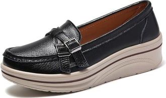 Generic Mocassins confortables &agrave; bout rond pour femme - Chaussures d&eacute;contract&eacute;es et l&eacute;g&egrave;res pour la marche, le travail, Noir, 40.5 EU