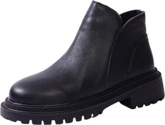 Generic Bottines classiques &agrave; semelle &agrave; crampons pour femme avec fermeture &eacute;clair lat&eacute;rale confortables et bout rond, Noir, 40.5 EU