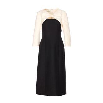 Valentino Garavani Robe midi &agrave; contrastant et d&eacute;coupe - Femme - Robes - Noir - Taille: 40 FR