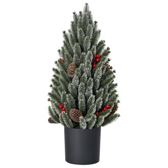 HOMCOM Mini K&uuml;nstlicher Weihnachtsbaum 47 cm Tisch-Christbaum mit Schnee, 170 Spitzen Mini Christbaum mit Kunststoffsockel Beeren Weihnachtsdeko f&uuml;r drinnen 