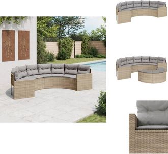 vidaXL Gartensofa mit Kissen Halbrund Beige Poly-Rattan - Outdoor-Sofa - Gartensofa - Lounge Set - Halbrunder Tisch - Poolparty