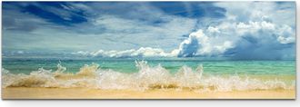 Paul Sinus Art Große Wellen am Strand - Panoramabild auf Leinwand in 150x50cm