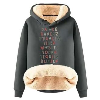 Generic 2026 Printemps Mode No&euml;l Couleur Lettre Imprim&eacute;e Femmes Automne et Hiver Velours &Eacute;pais Chaud Cardigan Sweat &agrave; Capuche, gris fonc&eacute;, 4XL