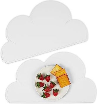 Relaxdays Platzdeckchen Kinder, 2er Set, Wolke, rutschfest, abwaschbar, Tischset Baby, B x T: 47,5 x 26,5 cm, hellgrau