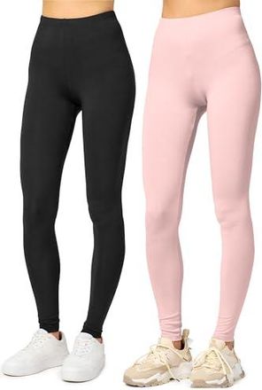 Merry Style Lot de 2 Leggings Femme Legging Long Tenue Sport MS10-143 (Noir/Rose poudr&eacute;, S)