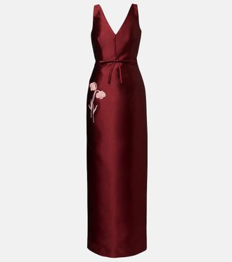 Erdem Robe aus Satin mit Blumenapplikation
