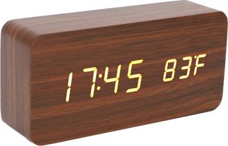 Brrnoo LED Tischuhr Holzoptik, Wecker Digital Funkuhr, Digitaler Wecker mit 3 Helligkeitsstufen, Elektronische Uhr, Tischuhr mit Temperatur und Luftfeuchtigk