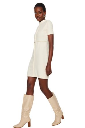 Trendyol Trendyol Womens Damen Gerade Mini Kurzarm Gesch&auml;ft Regul&auml;r Kleid Dress, Beige, M